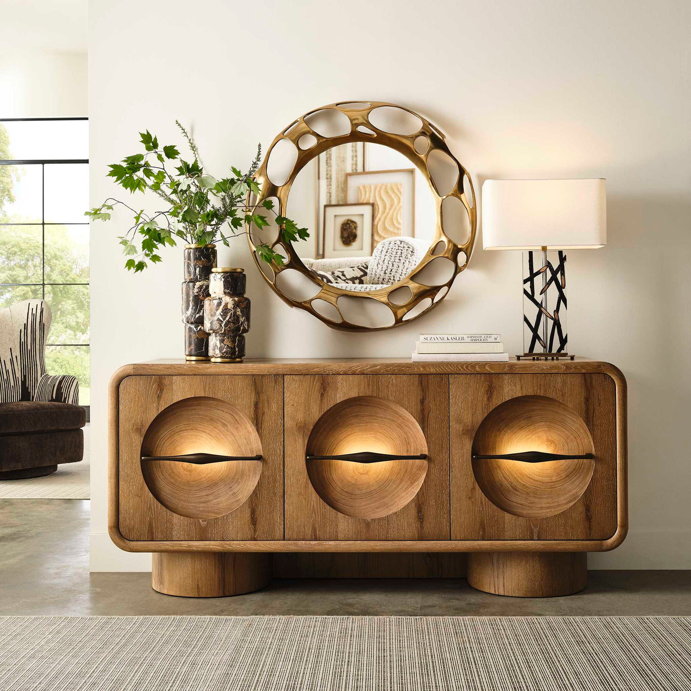 Forest Rings - Lighted 3 Door Cabinet - Light Brown — The Market Home ...